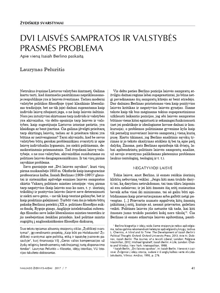 Dvi Laisves Sampratos Ir Valstybes Prasm | PDF