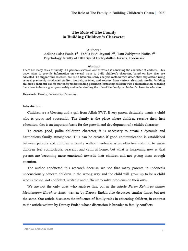 The Role of the Family in Building Children Character | PDF | Parenting ...