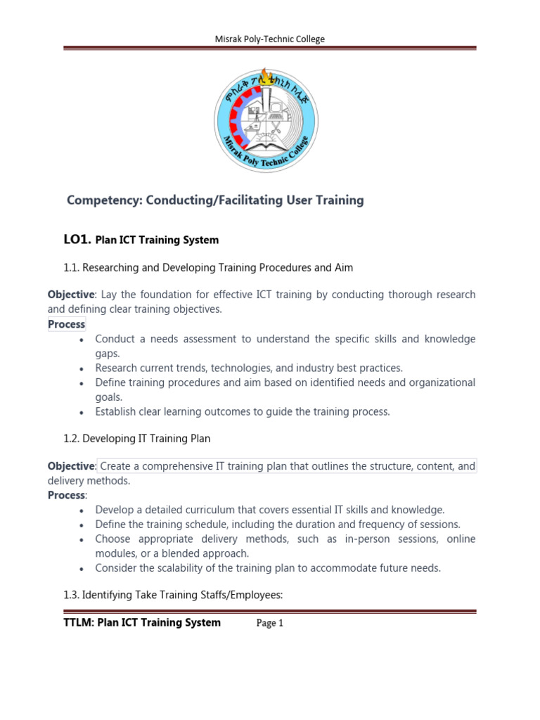 LO1 Plan ICT Training System | PDF | Educational Technology | Goal