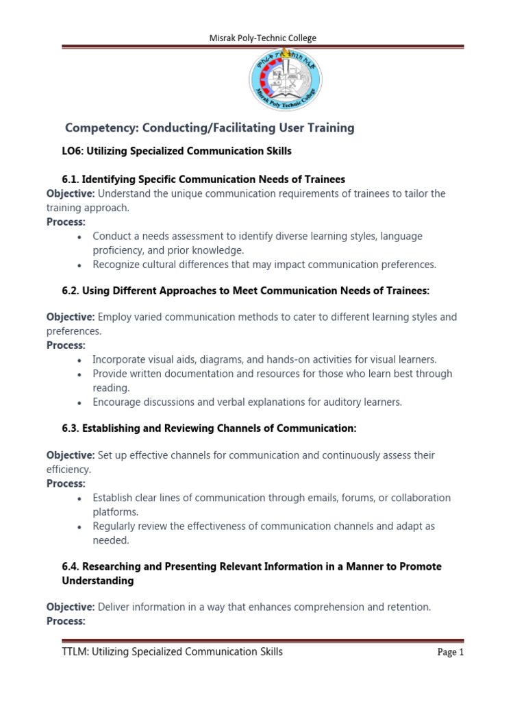 Lo6 Utilizing Specialized Communication Skills Pdf Communication Learning Styles 