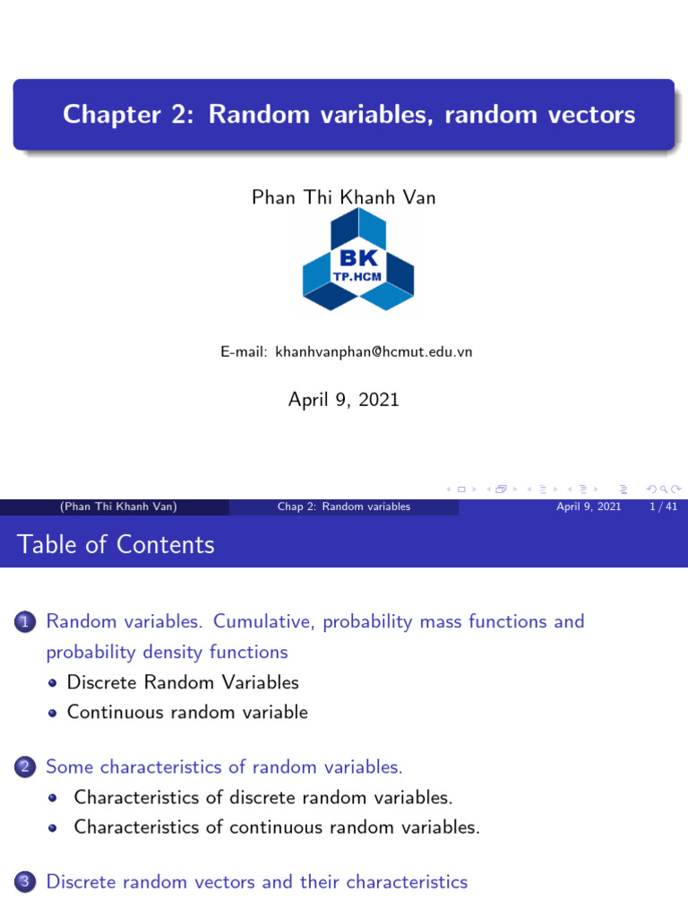 Chapter 2 Random Variables | PDF | Probability Distribution | Random Variable