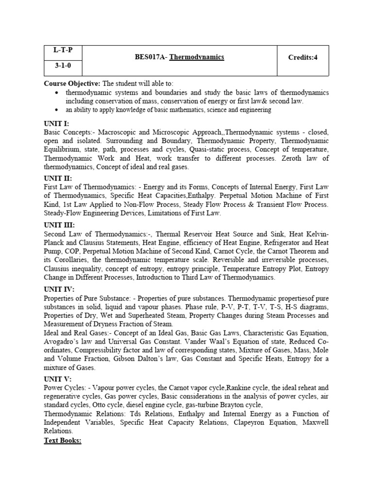 Thermodynamics syllabus | PDF | Thermodynamics | Heat