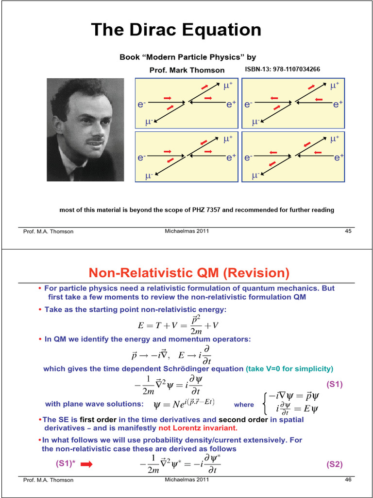 Thomson-DiracEquation For Assignment | PDF | Spin (Physics) | Wave Function