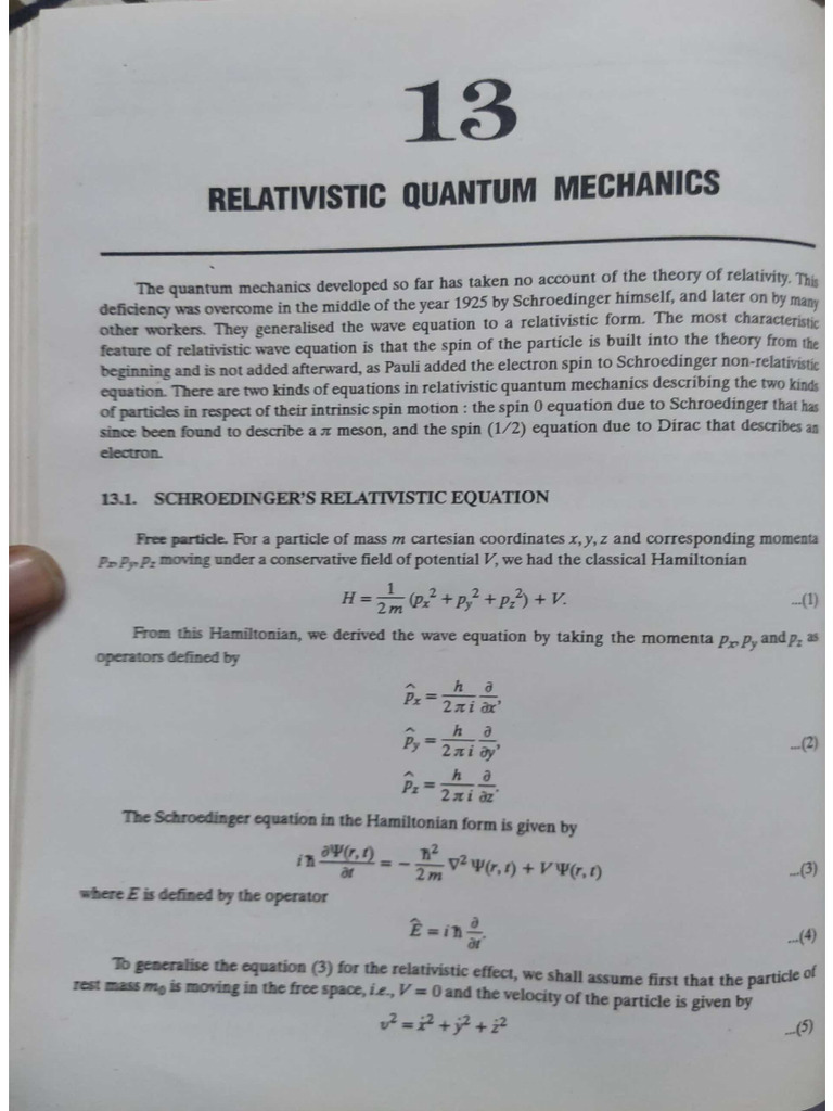 Relativistic Quantum Mechanics GUPTA KUMAR SHARMA | PDF