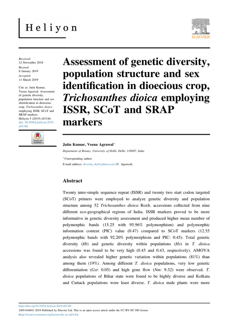 Assessment of Genetic Diversity Population Structu | PDF | Polymerase Chain Reaction ...