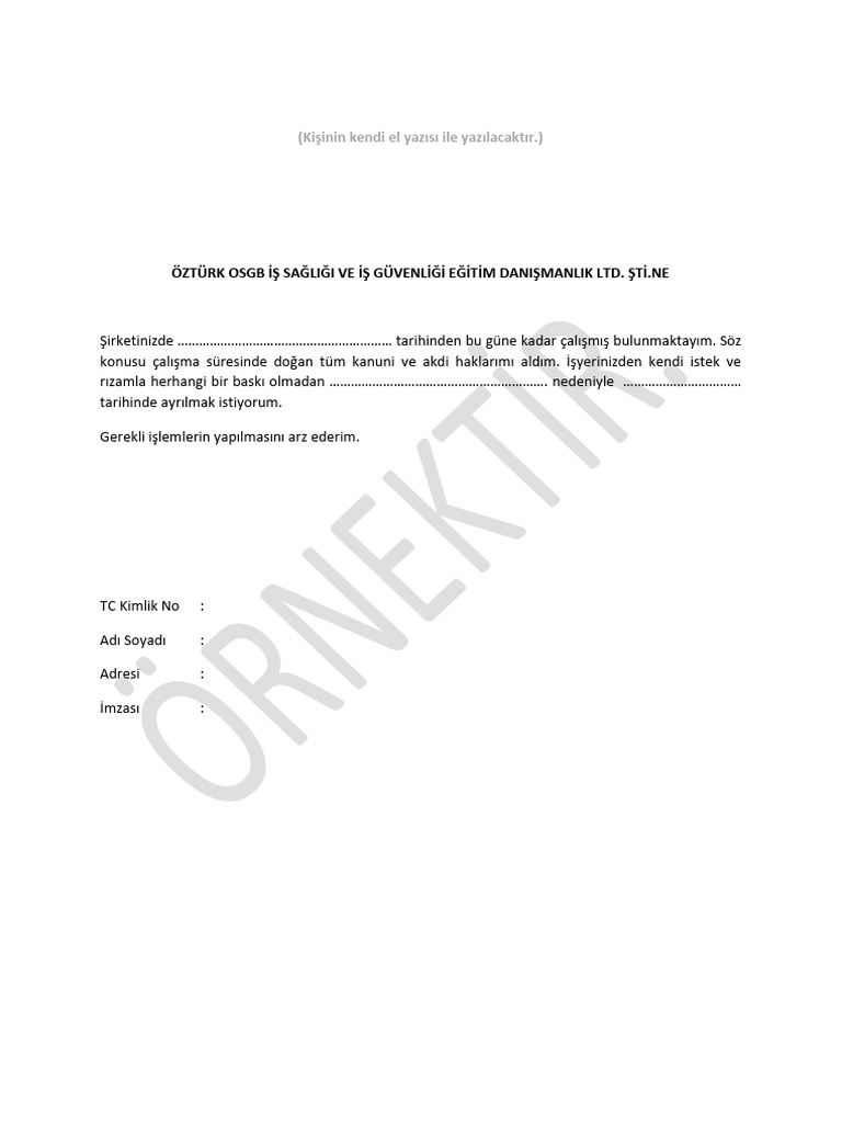 İstifa Dilekçesi Örneği | PDF