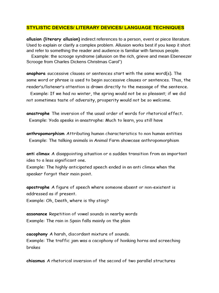Stylistic Devices - Literary Devices - Language Techniques | PDF