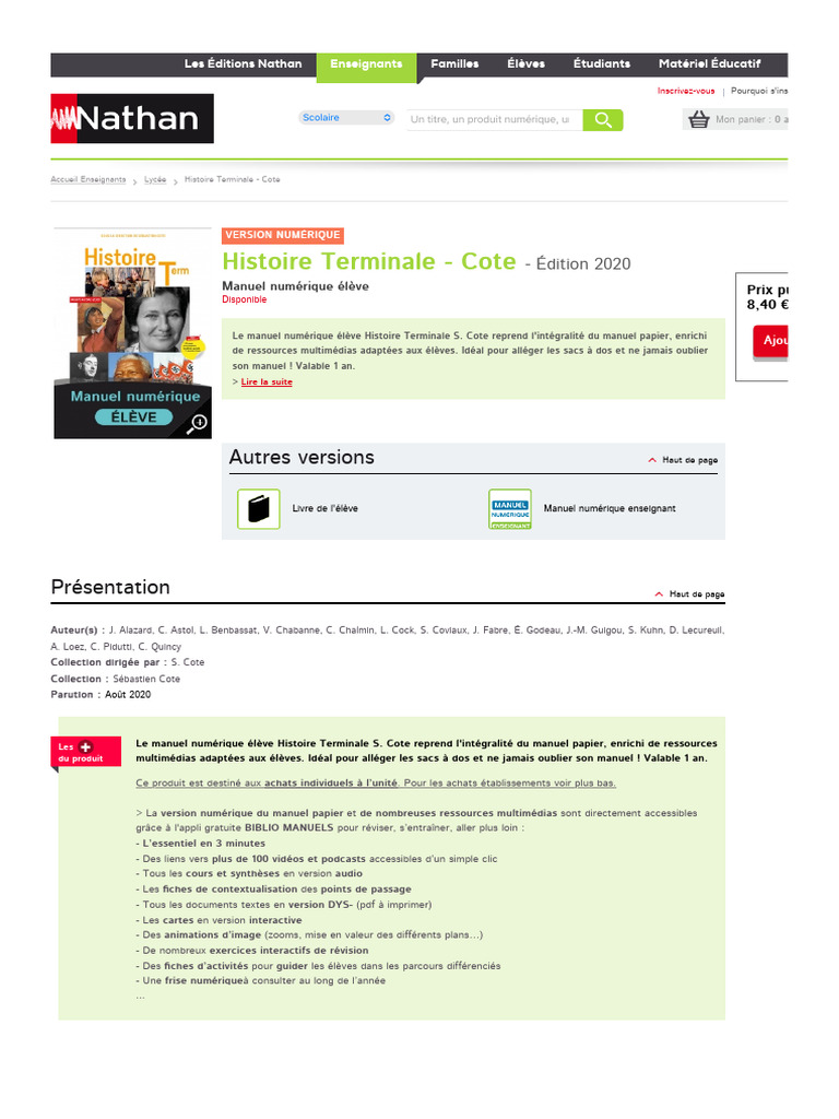 Histoire Terminale - Cote - Manuel Numérique Élève - 9782091316598 - Éditions Nathan | PDF