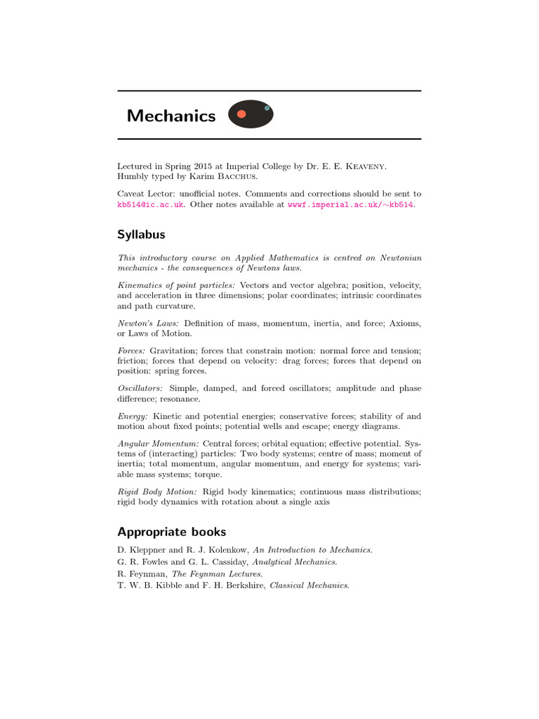 Appl Math Mechanics | PDF | Force | Newton's Laws Of Motion