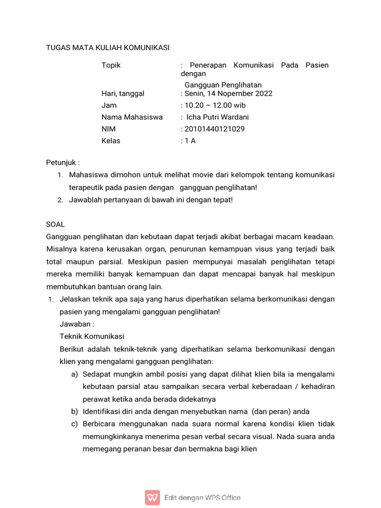 Tugas Komunikasi Kep - Icha PW 029. | PDF