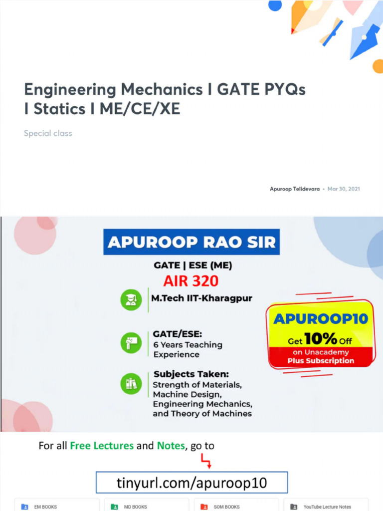 Engineering Mechanics I GATE PYQs I Statics I MECEXE With Anno | PDF