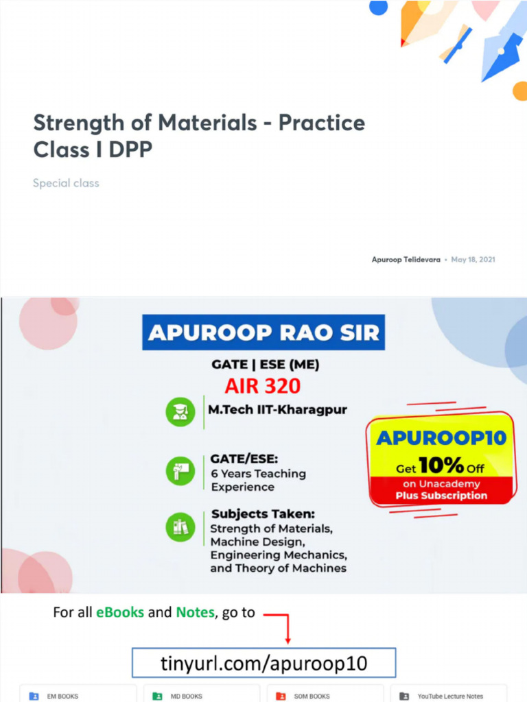 Strength of Materials Practice Class I DPP No Anno | PDF