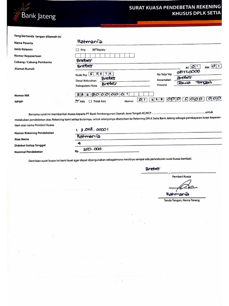 Surat Kuasa DPLK | PDF