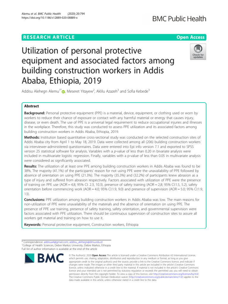 Utilization of Personal Protective Equipment and Associated Factors ...