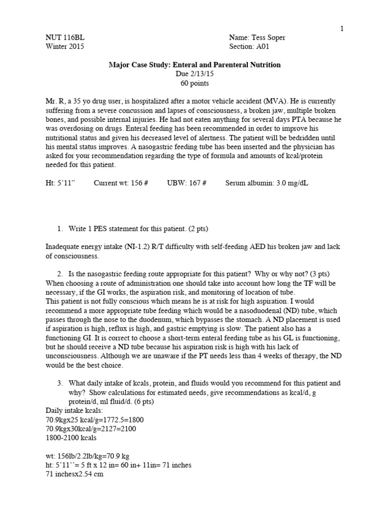 Enteral Nutrition Case Study for Trauma Patient | PDF | Clinical ...