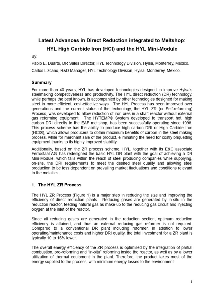 2003 HYL High Carbide Iron HCI and The Mini Module | PDF | Steelmaking ...