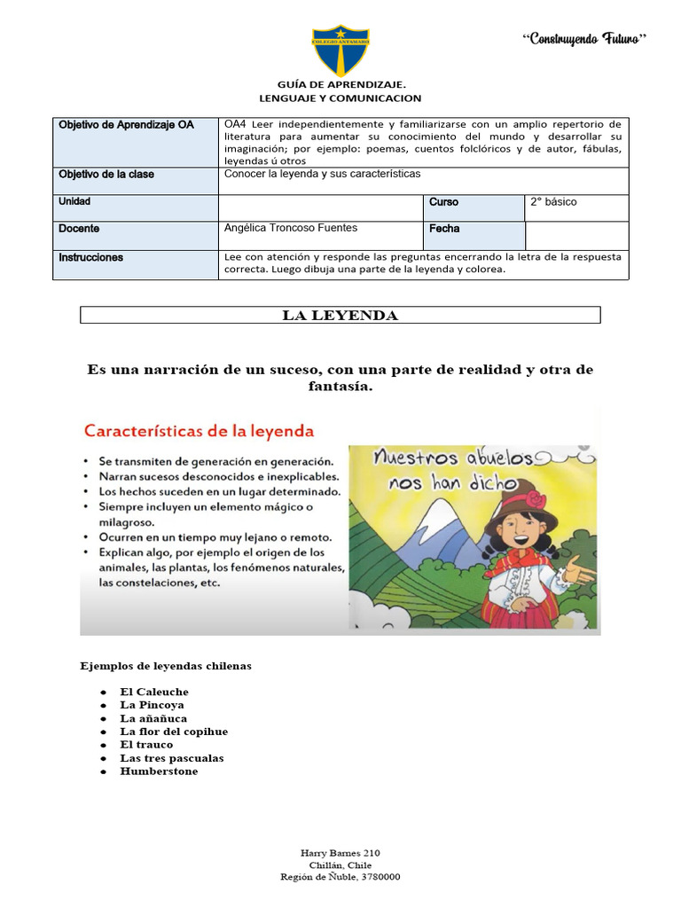 Guía Aprendizaje La Leyenda | PDF