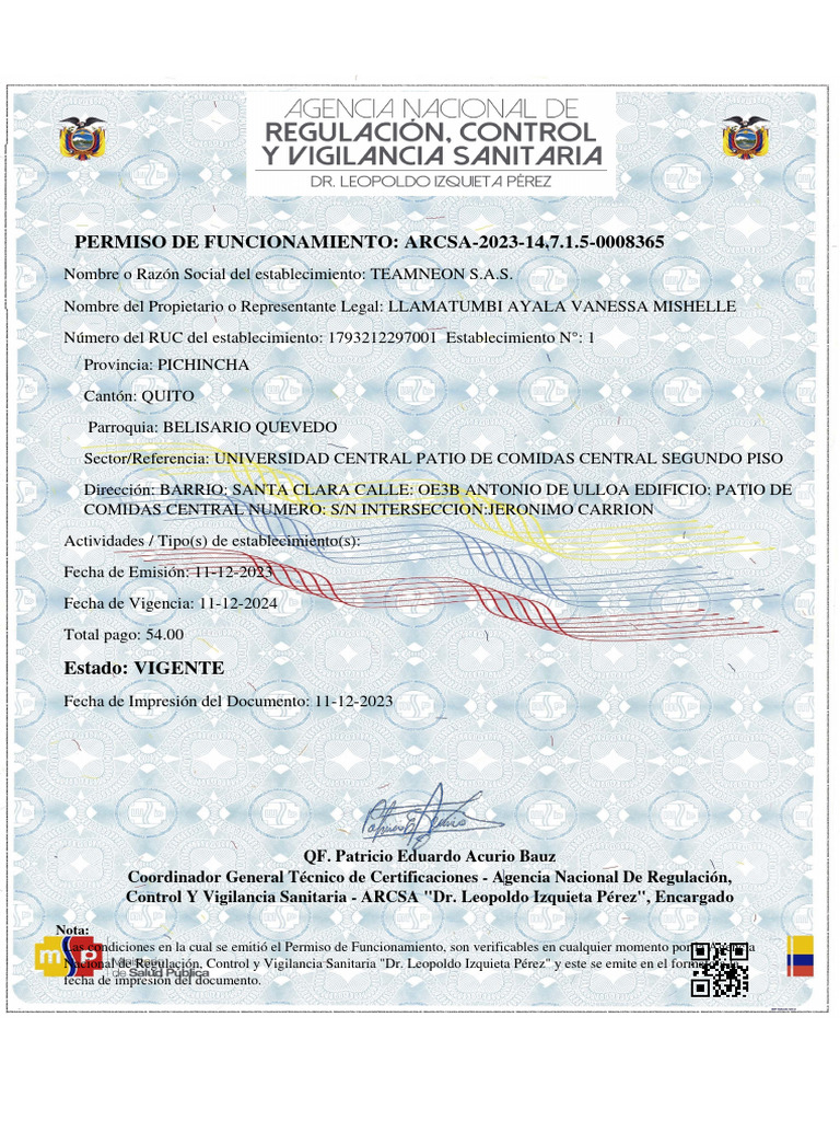 Permiso Funcionamiento | PDF