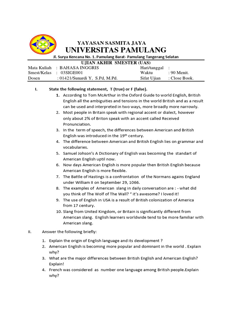 Uas - Tiara - B. Inggris.2 | PDF | English Language | Languages Of The United Kingdom