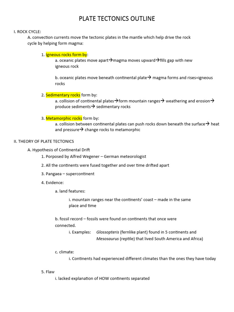 Plate Tectonics Outline | PDF | Plate Tectonics | Earthquakes