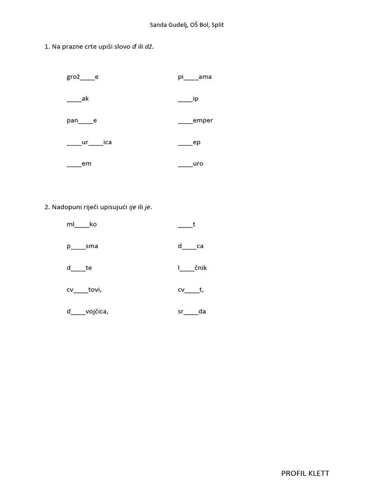 Sanda Gudelj, OŠ Bol, Split: Profil Klett | PDF