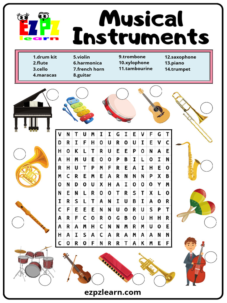 Musical Instruments Word Search With Images | PDF