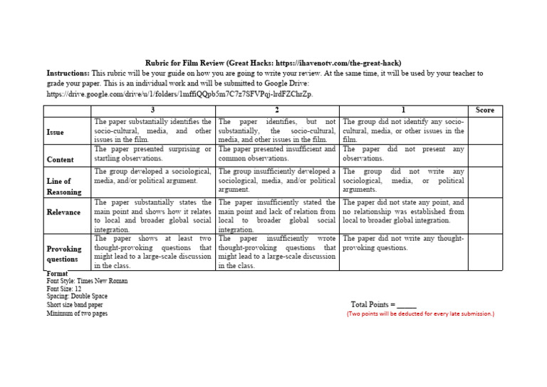 Guidelines-and-Rubric-Film-Review | PDF | Rubric (Academic)