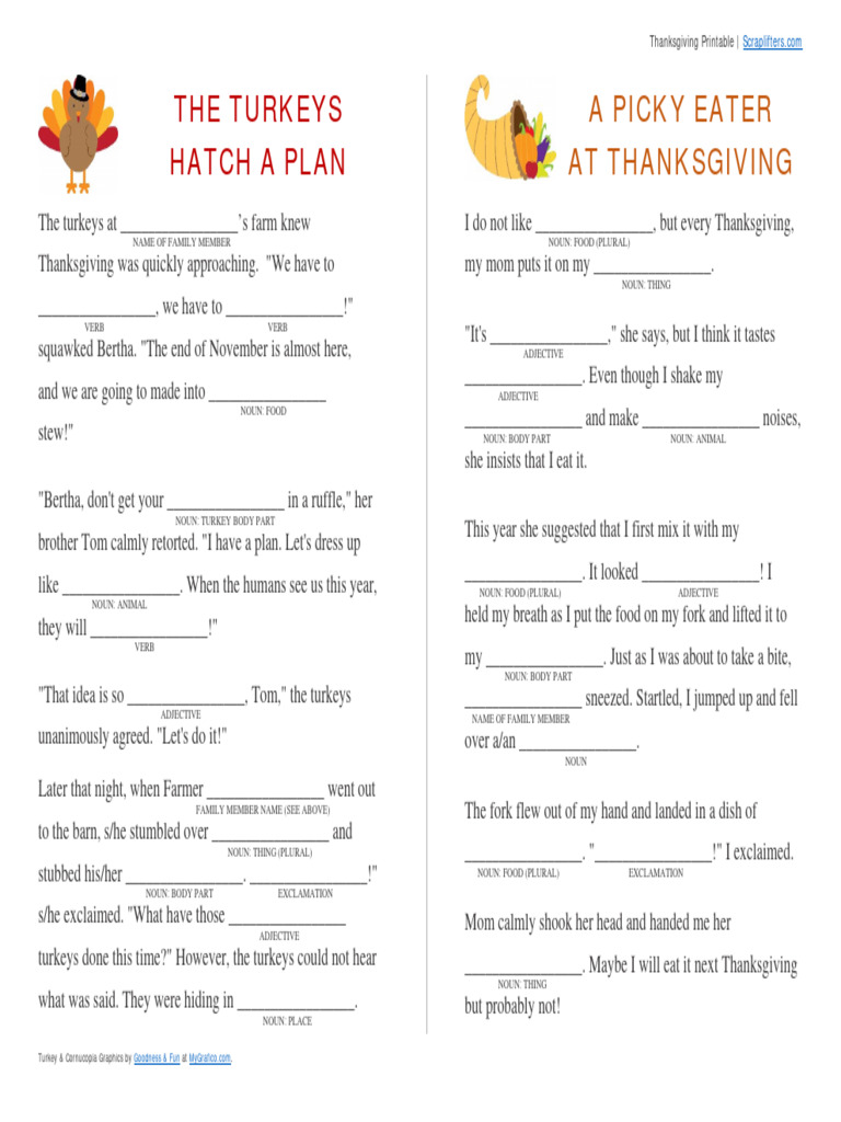 Thanksgiving ENGLISH-Mad-Libs | PDF | Noun | Adjective