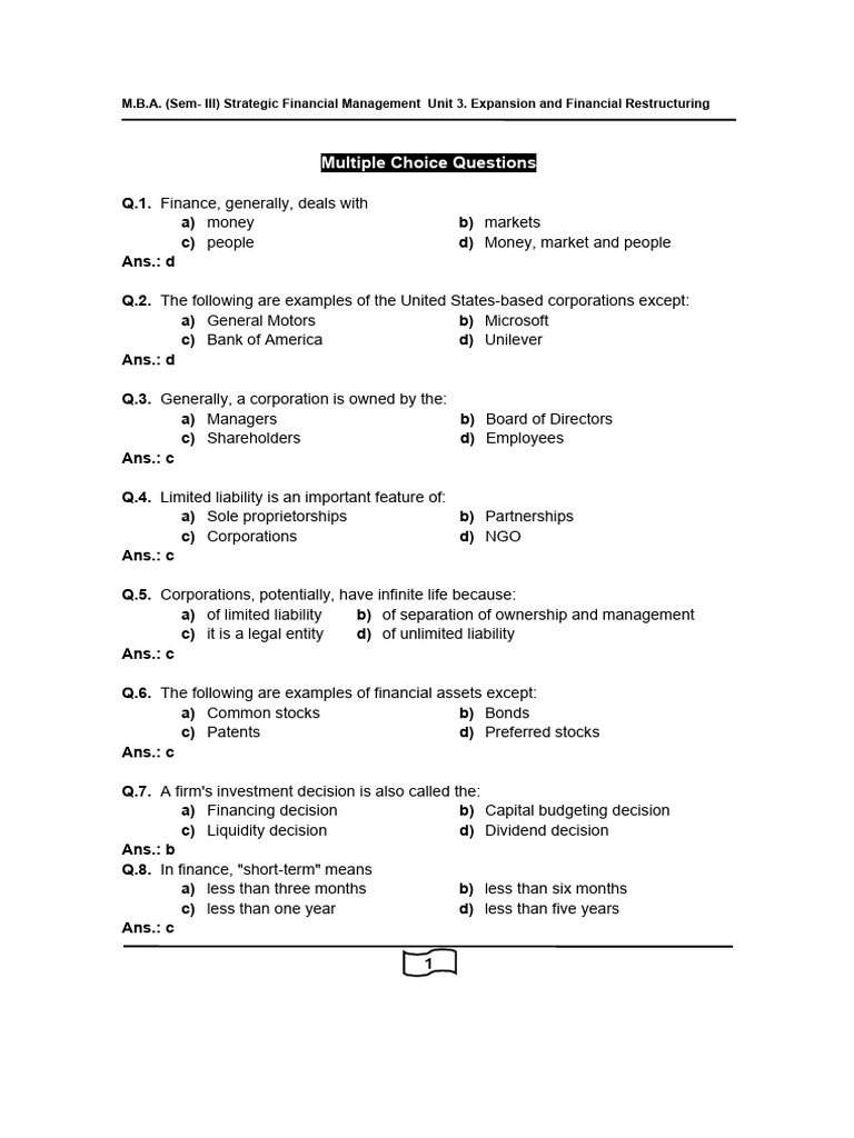 MBA-Div B - 2022-23 SFM - MCQs Unit III | PDF | Internal Rate Of Return ...