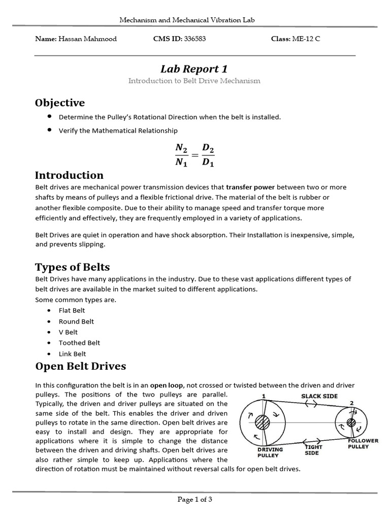 Belt Drive Mechanism Lab Report | PDF | Belt (Mechanical) | Machines