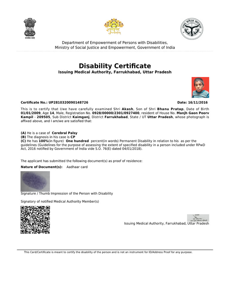 Disability Certificate | PDF