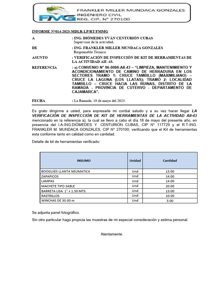 INFORME N°014-2023-MDLR-FMMG | PDF