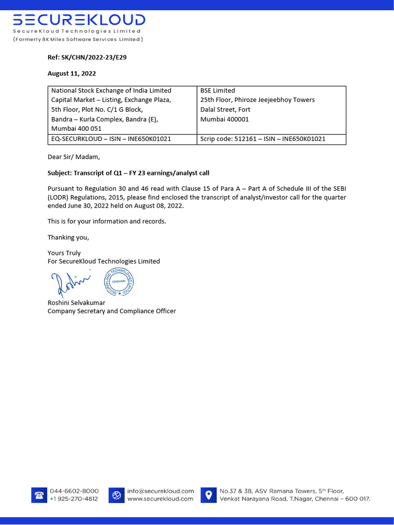 SecureKloud Q1 FY23 Earnings Call Transcript | PDF | Share Repurchase ...