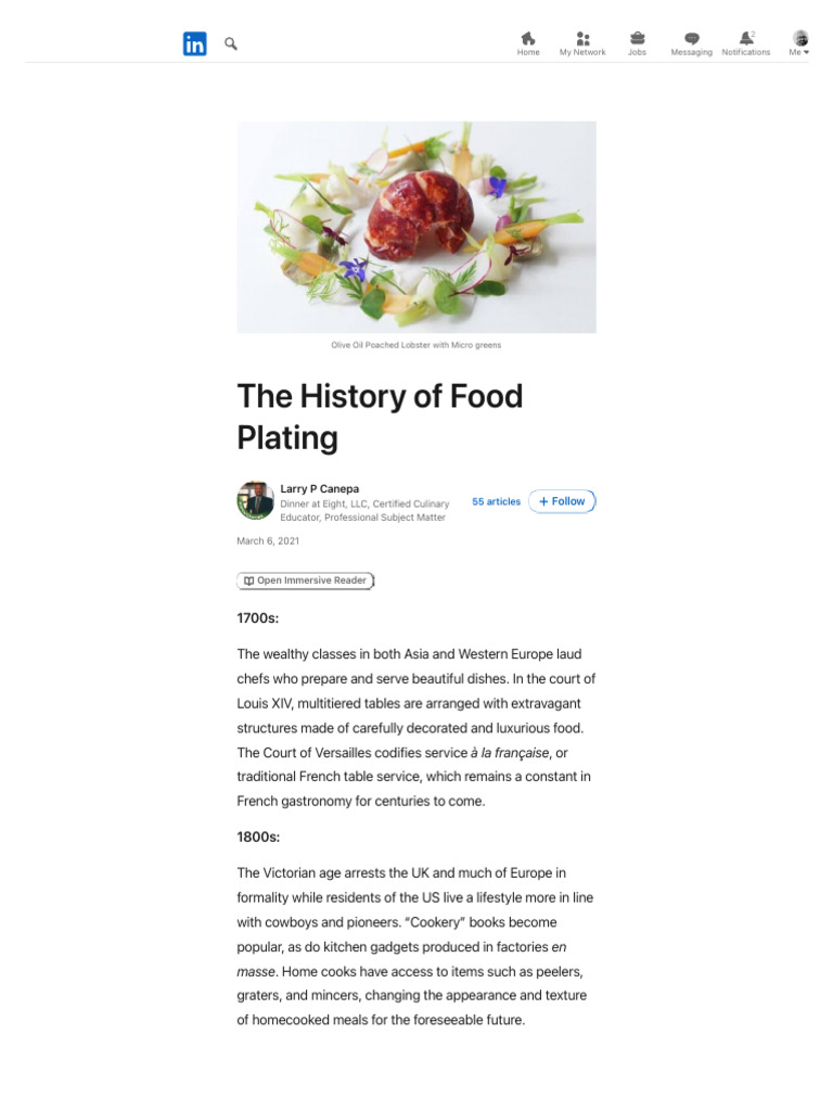 Brief History of Food Plating | PDF | Restaurants | Food And Drink