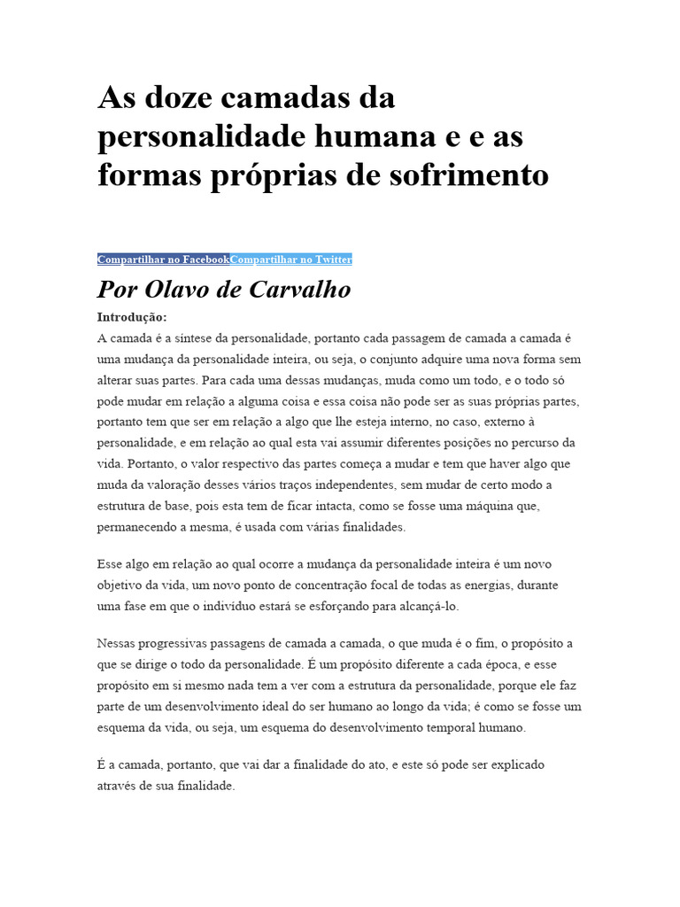 As Doze Camadas Da Personalidade Humana e e As Formas Próprias de ...