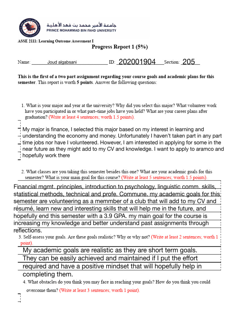 Assignment Progress Report 1 2 | PDF | Goal | Motivational