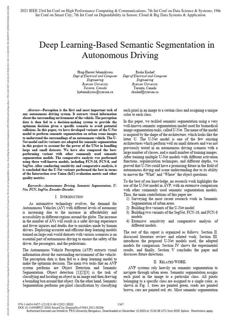 Semantic Segmentation for AVs | PDF | Image Segmentation | Computing