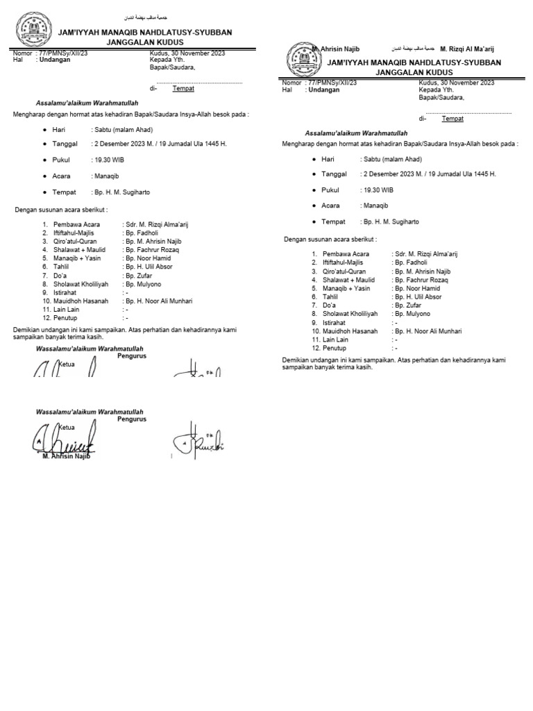 77 Undangan Manaqib | PDF