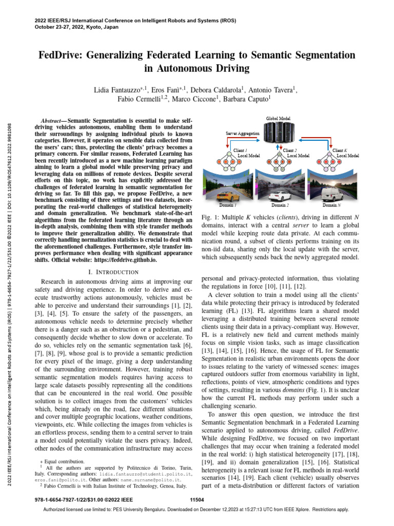 FedDrive Generalizing Federated Learning To Semantic Segmentation in Autonomous Driving | PDF ...