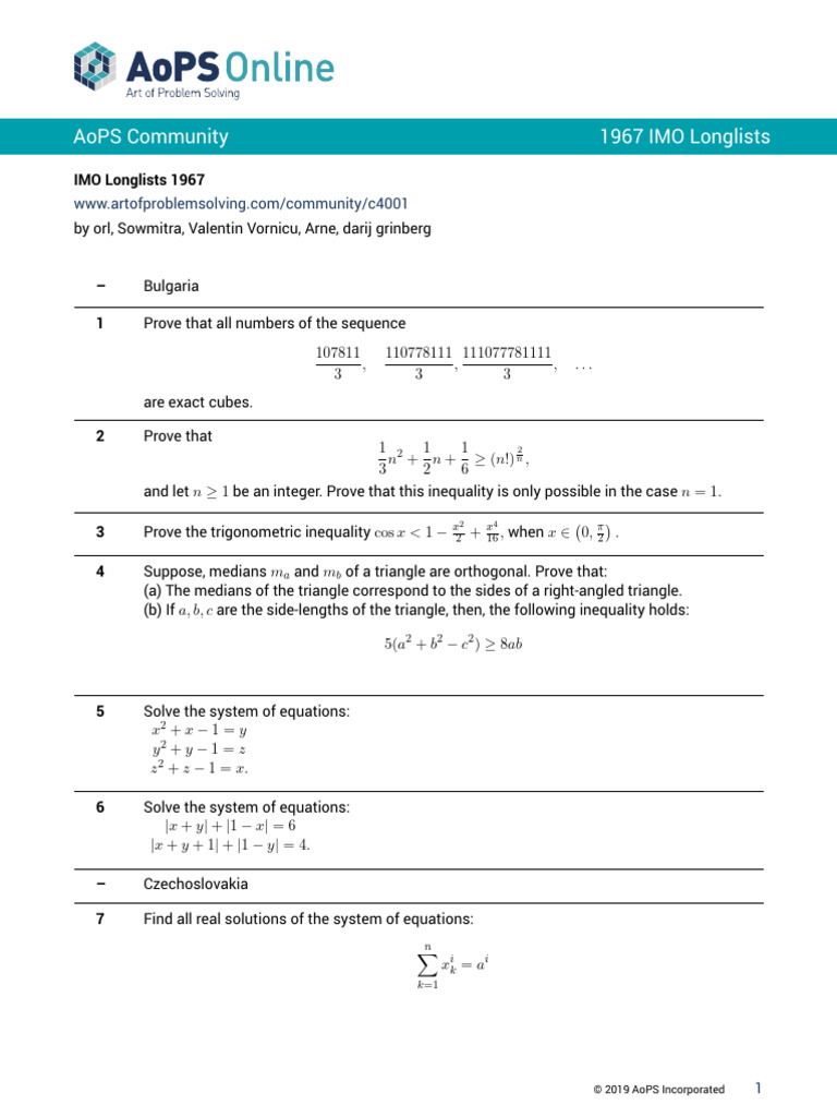 Aops Community 1967 Imo Longlists | Download Free PDF | Tetrahedron ...