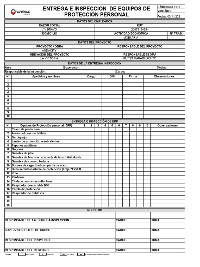006 Formato de Inspección de EPP V1 | PDF