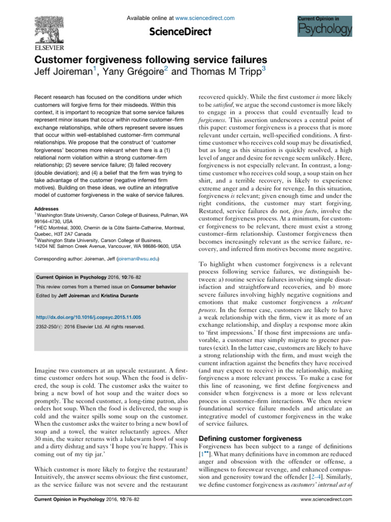 Understanding Customer Forgiveness After Failures | PDF | Forgiveness ...