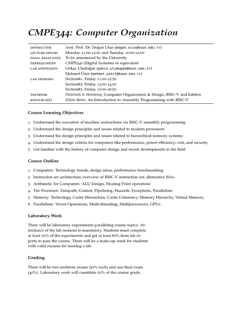 CMPE344F2023 - Syllabus N | PDF | Central Processing Unit | Cpu Cache