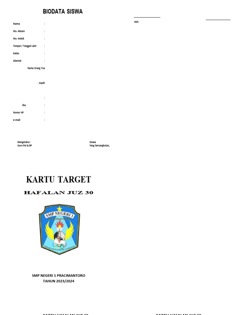 Kartu Target Hafalan Juz 30 | PDF