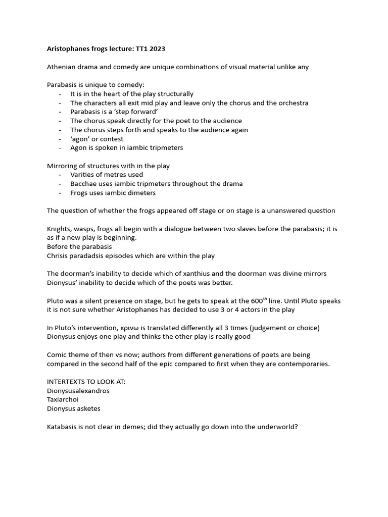 Aristophanes Frogs Notes | PDF