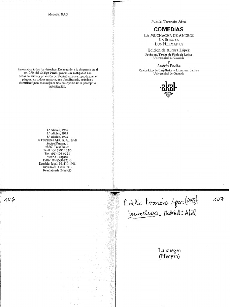 Terencio - La Suegra Edición Lopez y Pociña | PDF