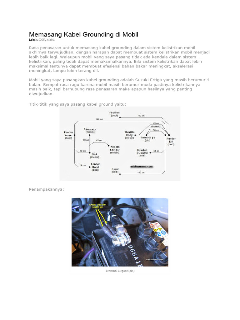 Panduan Pemasangan Kabel Grounding Mobil | PDF