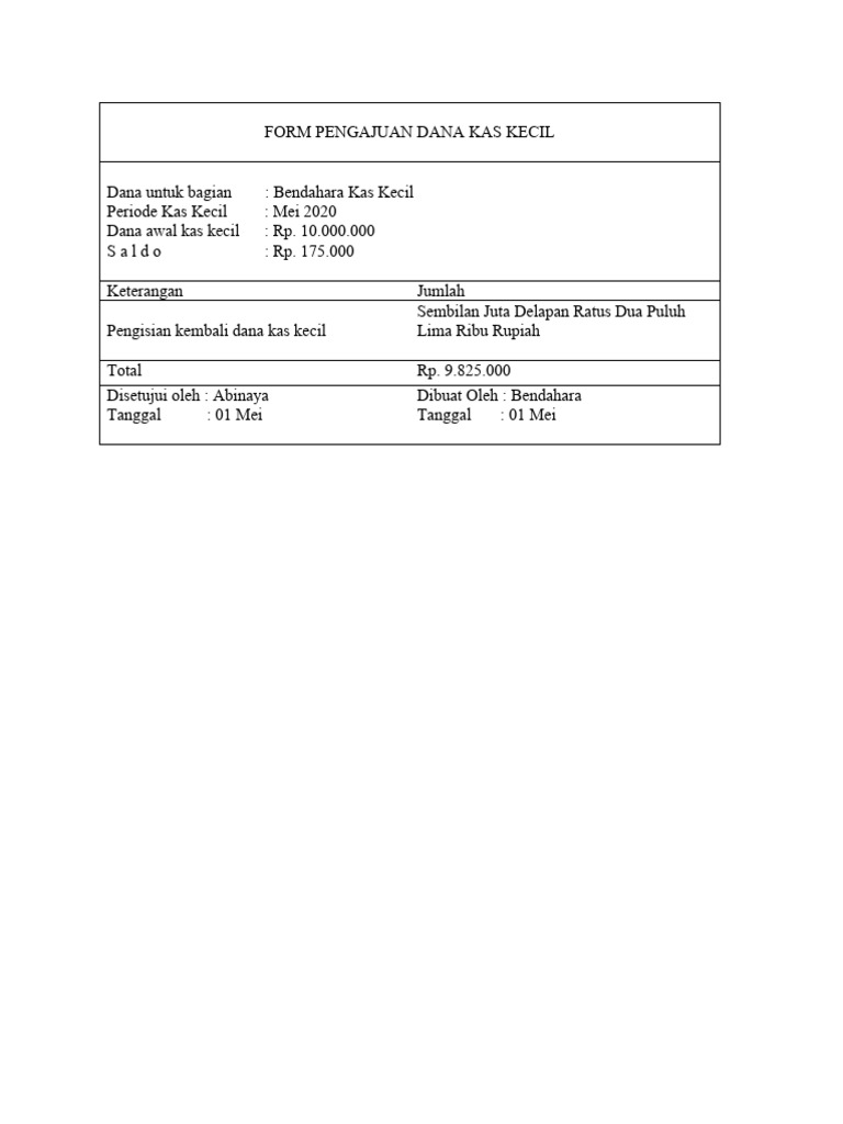 Form Pengajuan Dana Kas Kecil | PDF