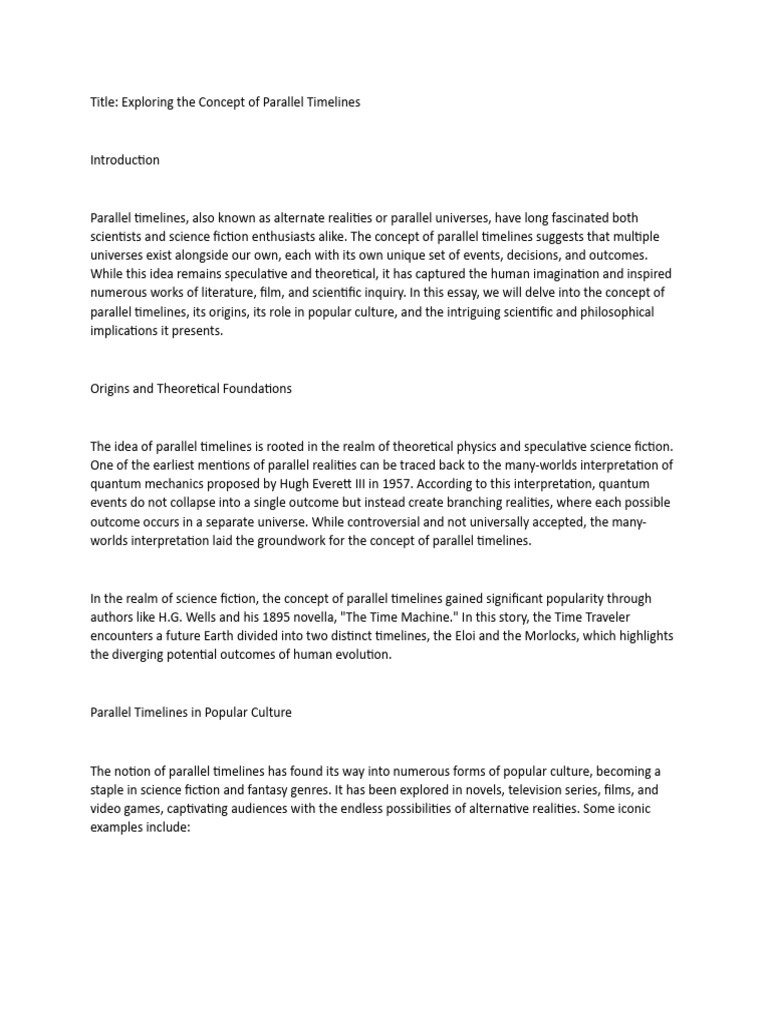 Understanding Parallel Timelines | PDF | The Time Machine | Alternate ...