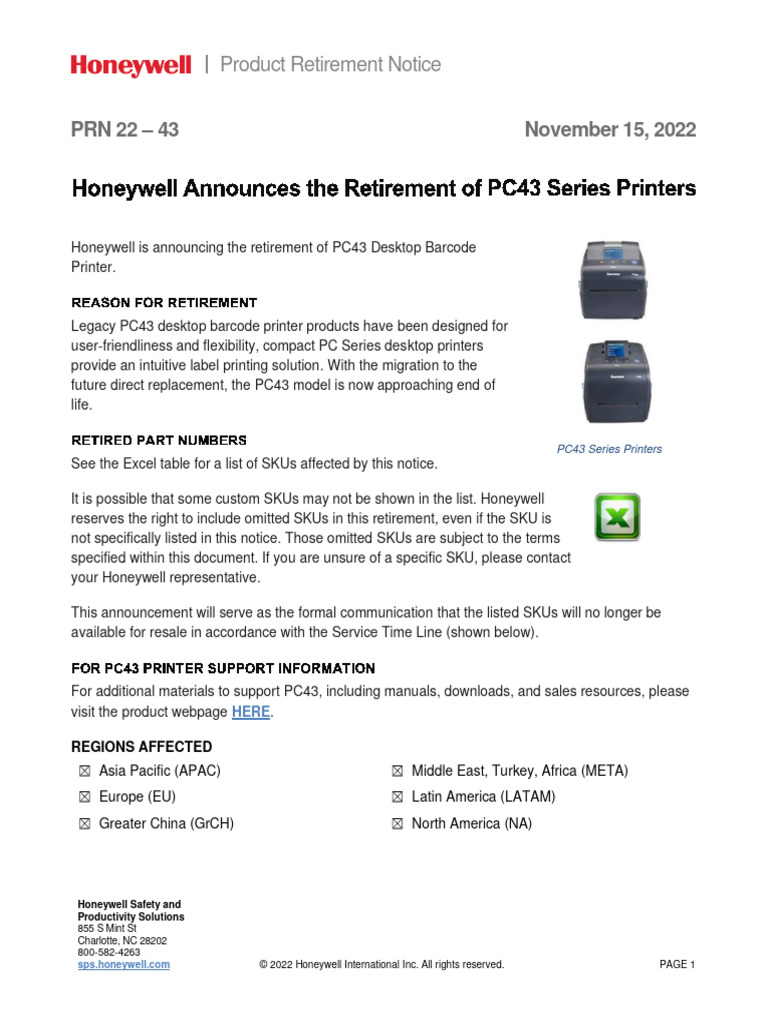 Sps Pss Printing PRN 22 43 Pc43 Retirement en | PDF | Honeywell ...